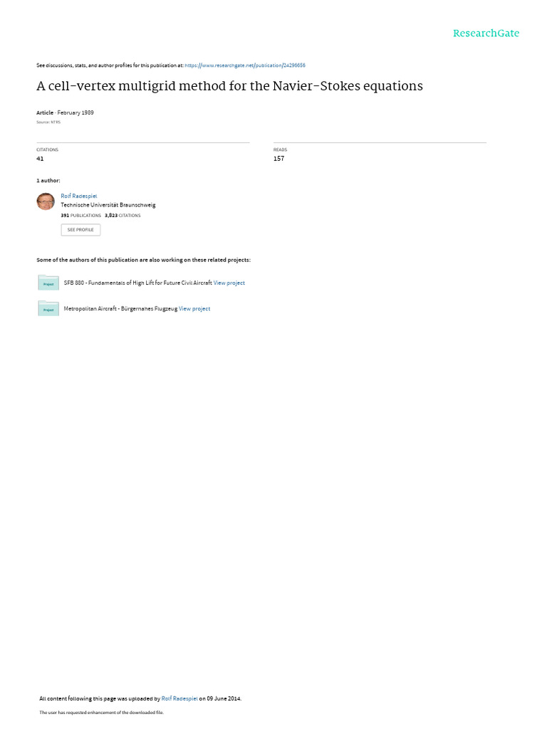 A Cell-Vertex Multigrid Method For The Navier-Stok | PDF | Turbulence | Boundary Layer