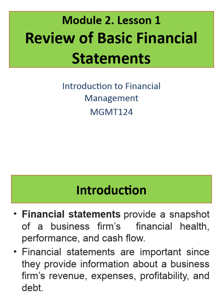 MGMT124 Review of The Basic Financial Statements | Download Free PDF ...