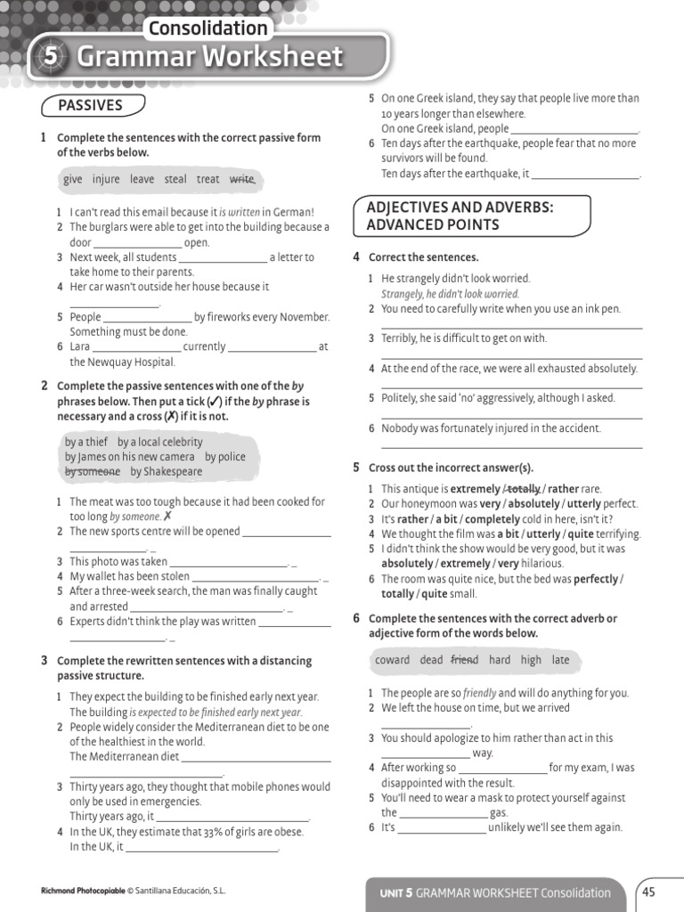 Achievers C1 Grammar Worksheet Consolidation Unit 5 | PDF | Languages ...