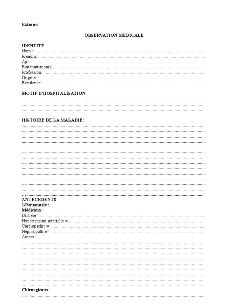 Feuille D'observation Médicale | PDF