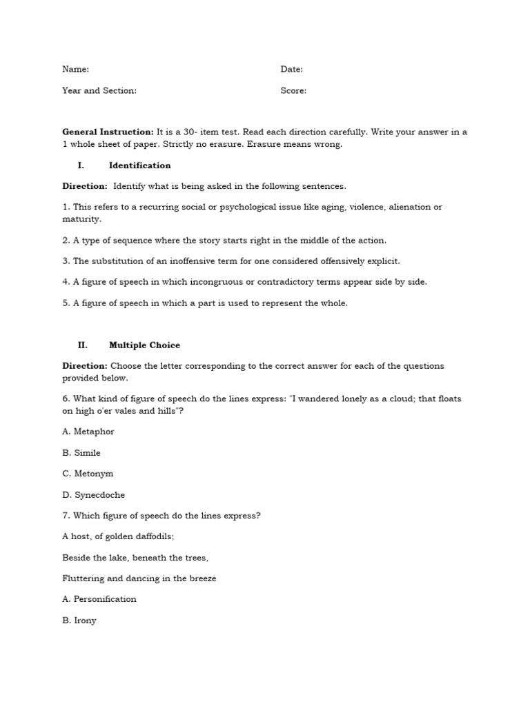Poetry and Literary Devices Test | PDF | Poetry