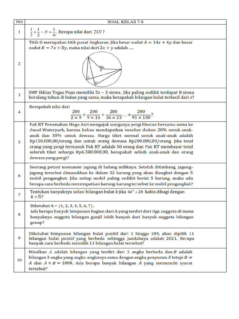 Soal Final KMS Kelas 7-8 | PDF
