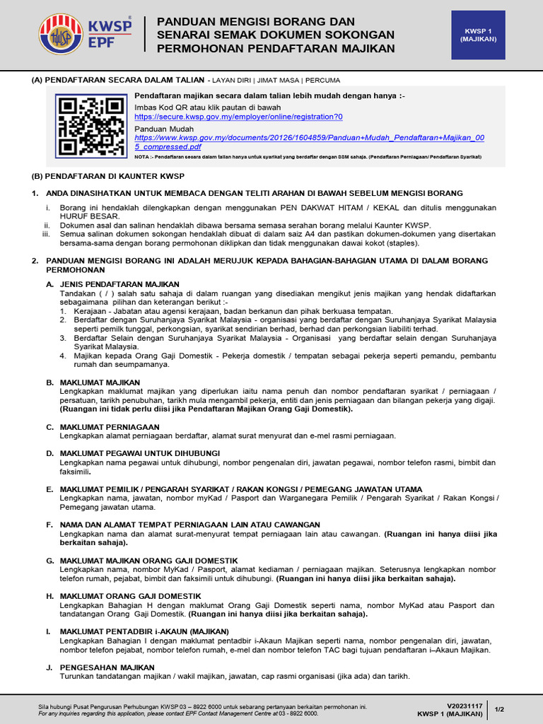 Panduan Borang Pendaftaran Majikan KWSP | PDF