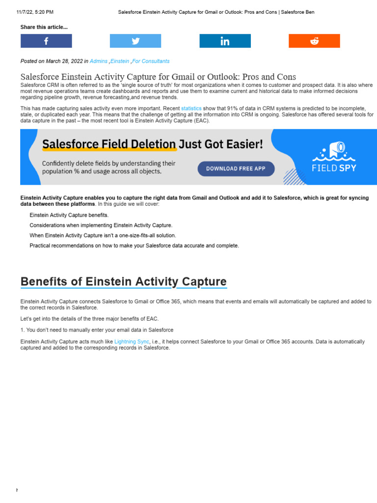 Salesforce Einstein Activity Capture Guide | PDF | Amazon Web Services | Microsoft Outlook