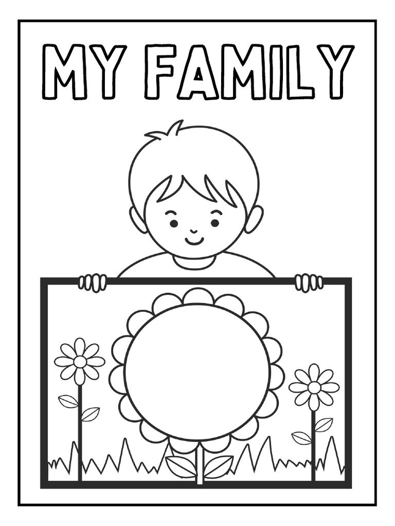 My Family Portrait Drawing Worksheet in Black White Lined Frame Style | PDF