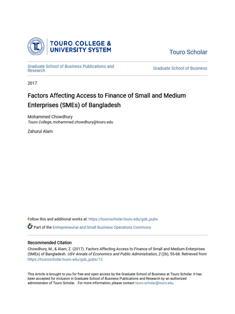 Factors Affecting Access To Finance of Small and Medium Enterpris ...