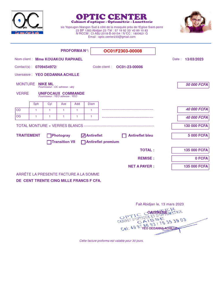 Facture Proforma Optique 13/03/2023 | PDF
