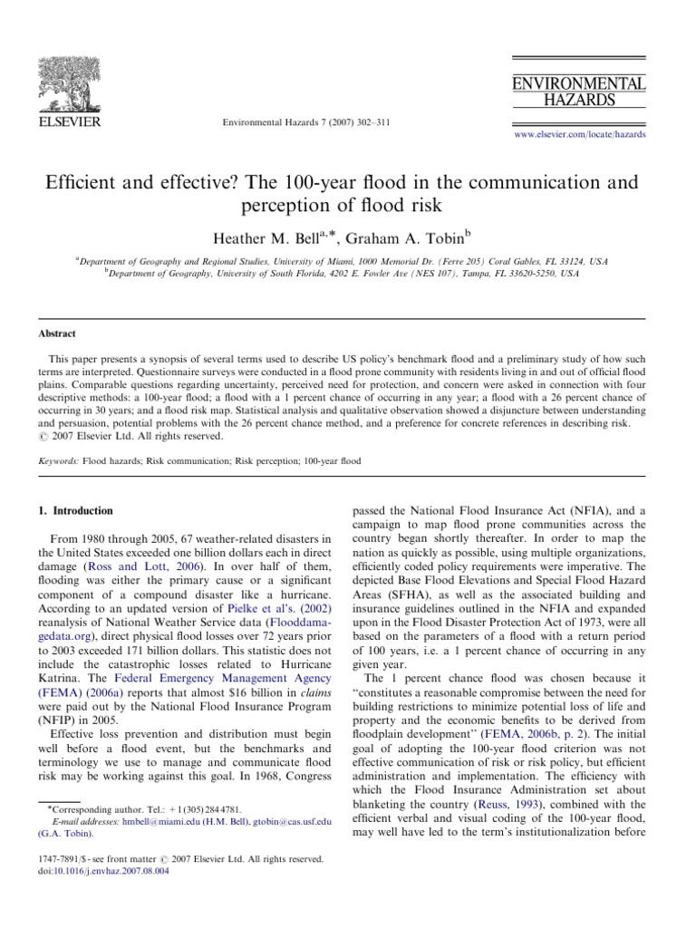 Efficient and Effective The 100 Year Flo | PDF | Risk | Science
