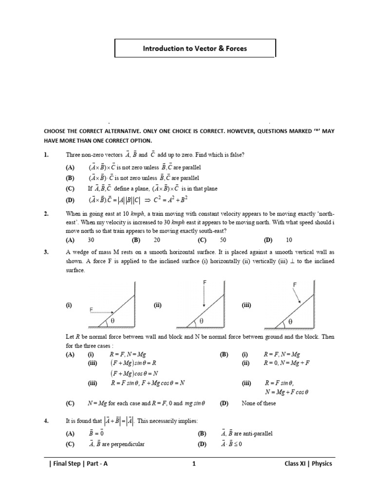 Class Xi Level 1 Assignment Pdf Force Acceleration