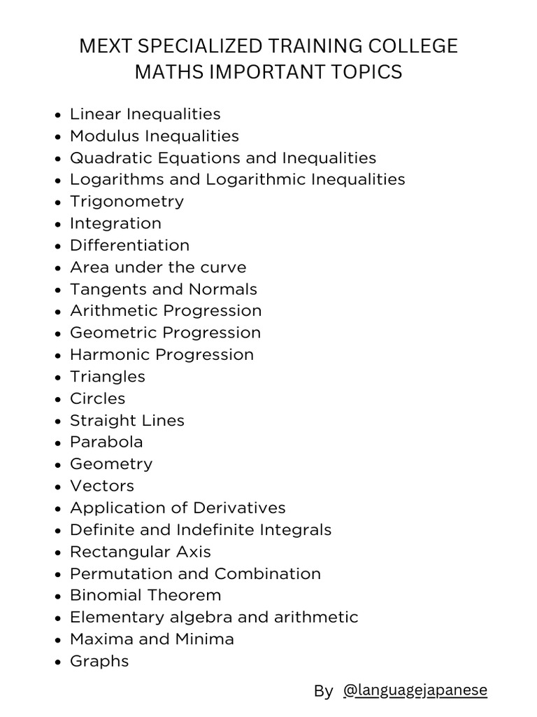 Mext Specialized Training College Maths Important Topics | PDF