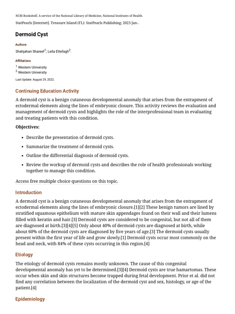 Dermoid Cyst Statpearls Ncbi Bookshelf Pdf Surgery Skin