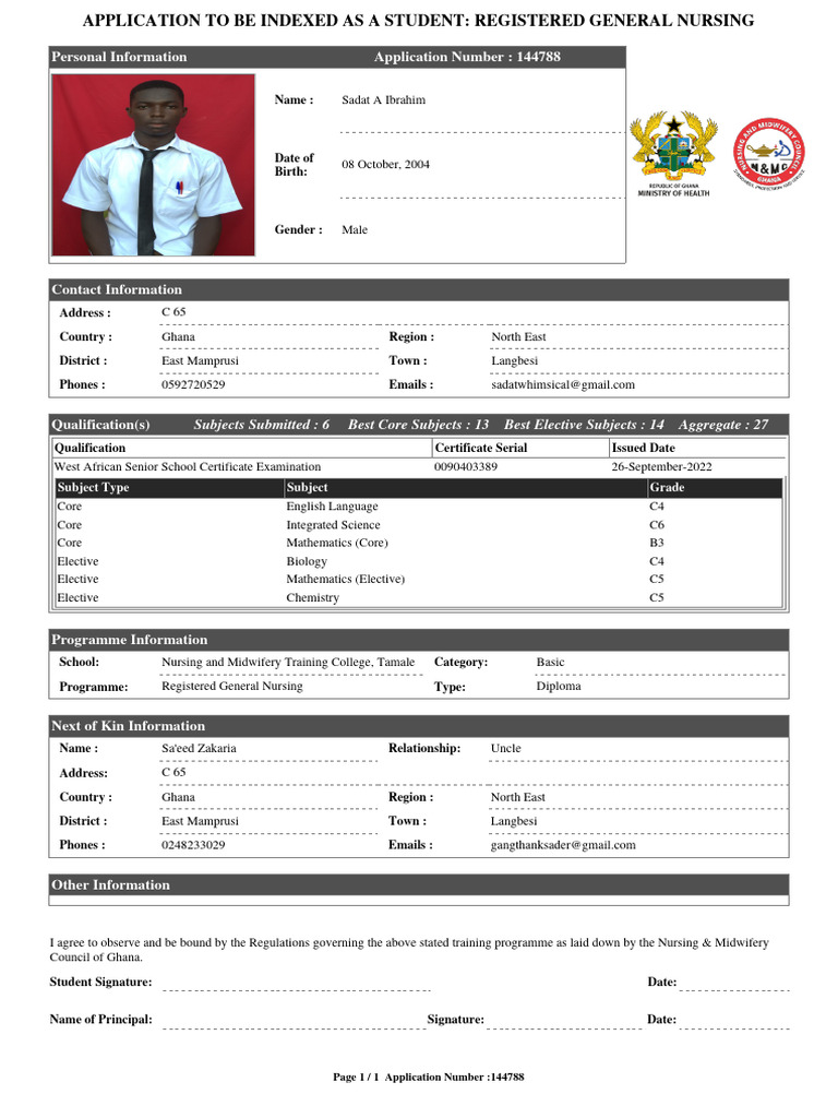 Personal Information Application Number: 144788 | PDF | Educational Stages