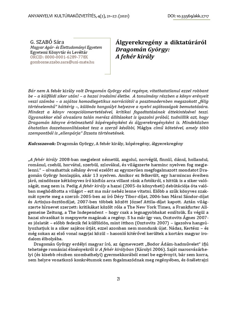 Algyerekregeny A Diktaturarol Dragoman Gyorgy A Fe | PDF