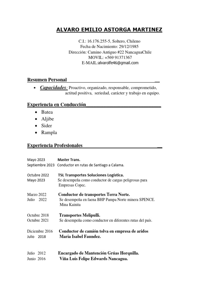 CV Alvaro Actualizado 2-3 | PDF | Vehículo de motor