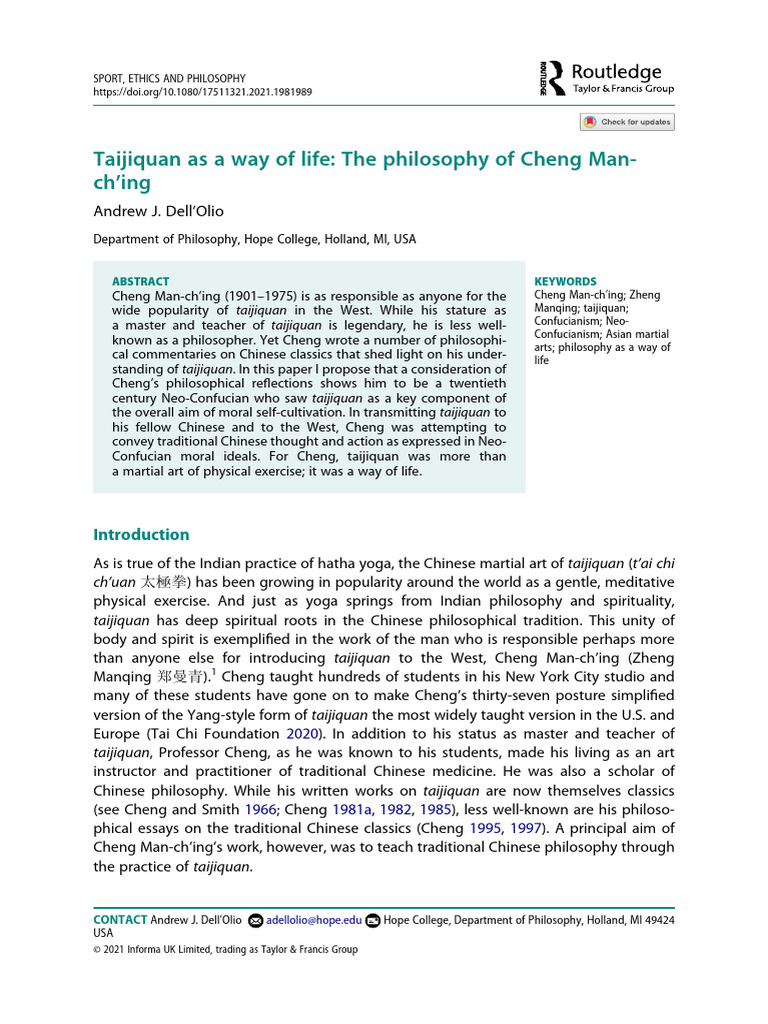 Taijiquan As A Way of Life The Philosophy of Cheng Man Ching | PDF ...