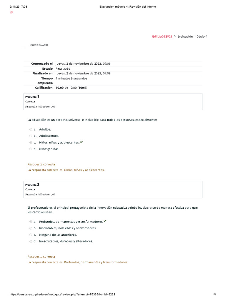 Evaluación Módulo 4 - Revisión Del Intento | PDF | Tecnologia Educacional | Modificación de ...