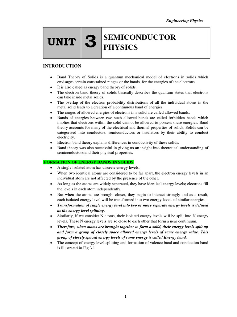EP - Unit 3 - Semiconductor Physics | Download Free PDF | P–N Junction | Semiconductors