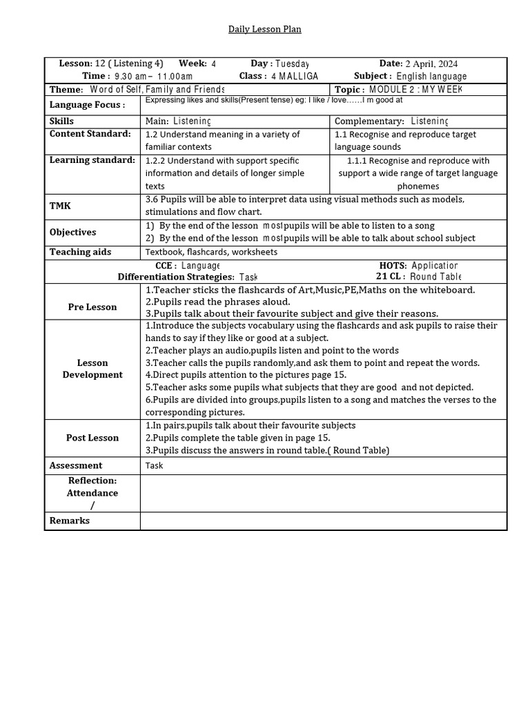Lesson 12 Unit 2 | PDF | Lesson Plan | Cognitive Science