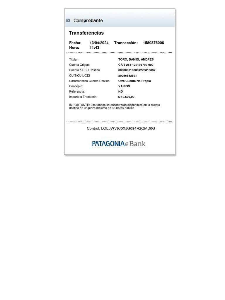 Comprobante Transferencia | PDF