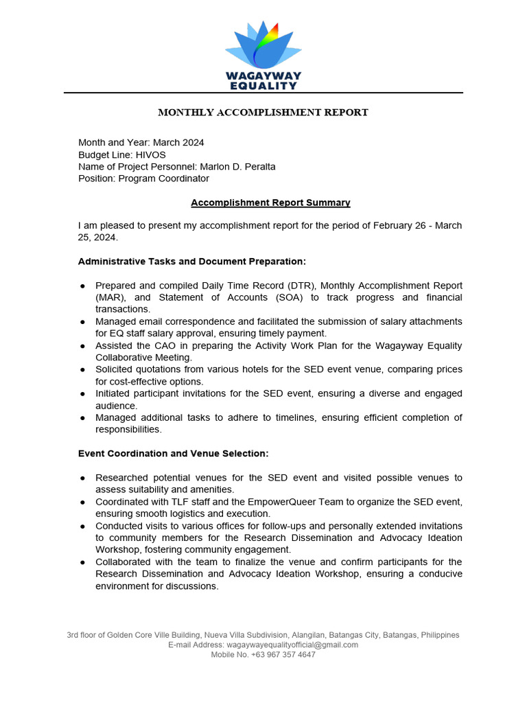 March 2024 Accomplishment Report | PDF | Business