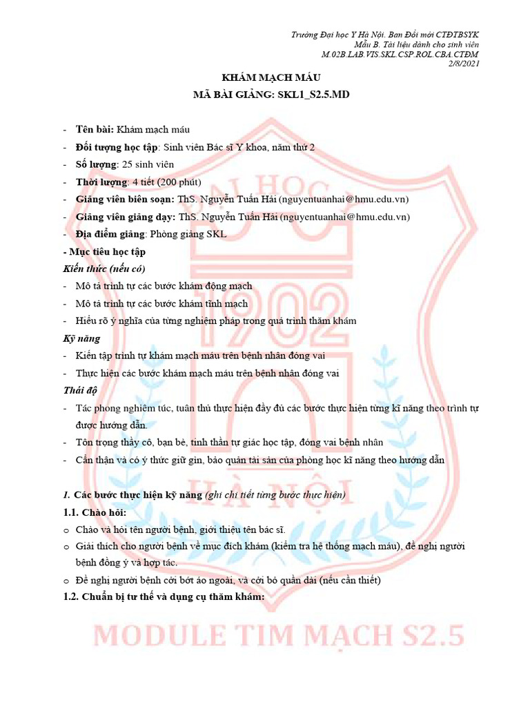 SKL1.2 - Khám M CH Máu - S2.5 | PDF