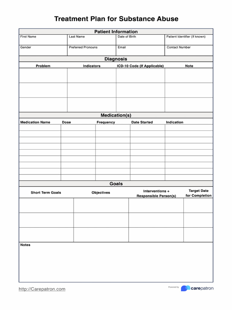 Treatment Plan For Substance Abuse | PDF