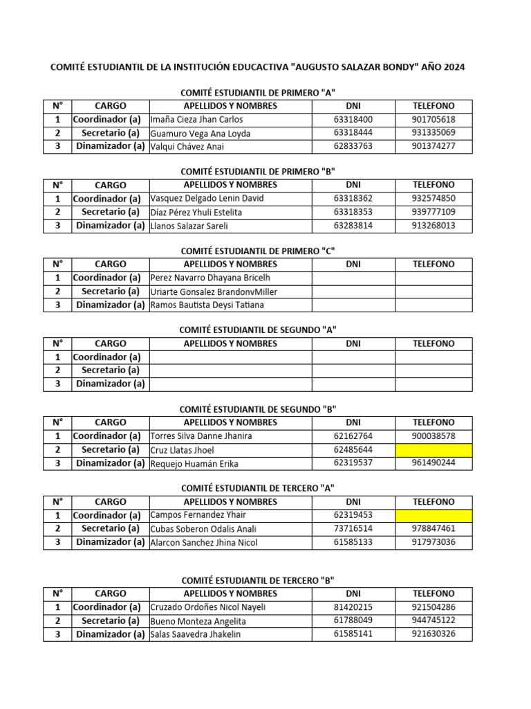 COMITE ESTUDIANTIL 2024 | PDF
