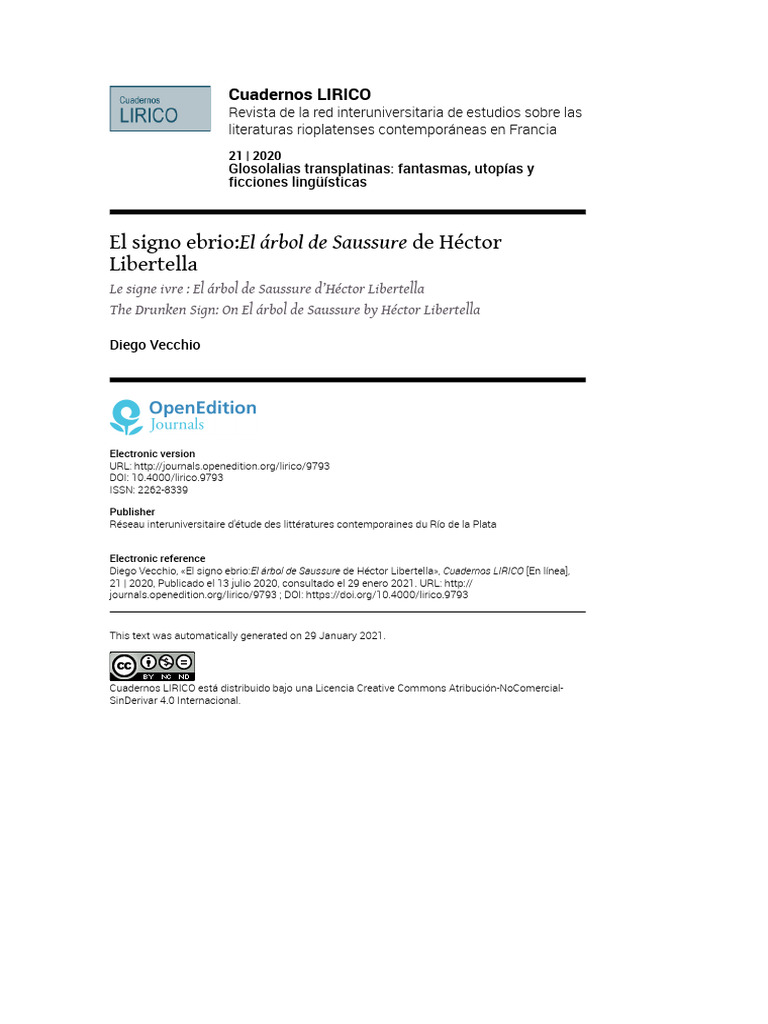 Libertella - El Arbol de Saussure | PDF | Jacques Lacan | Lingüística