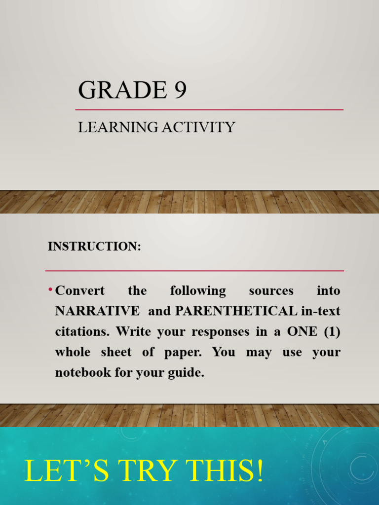 Grade 9 In-Text Citation Exercise | PDF