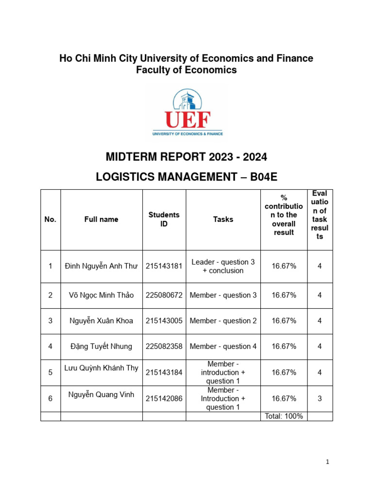 Midterm Report - Logistics Management | Download Free PDF ...
