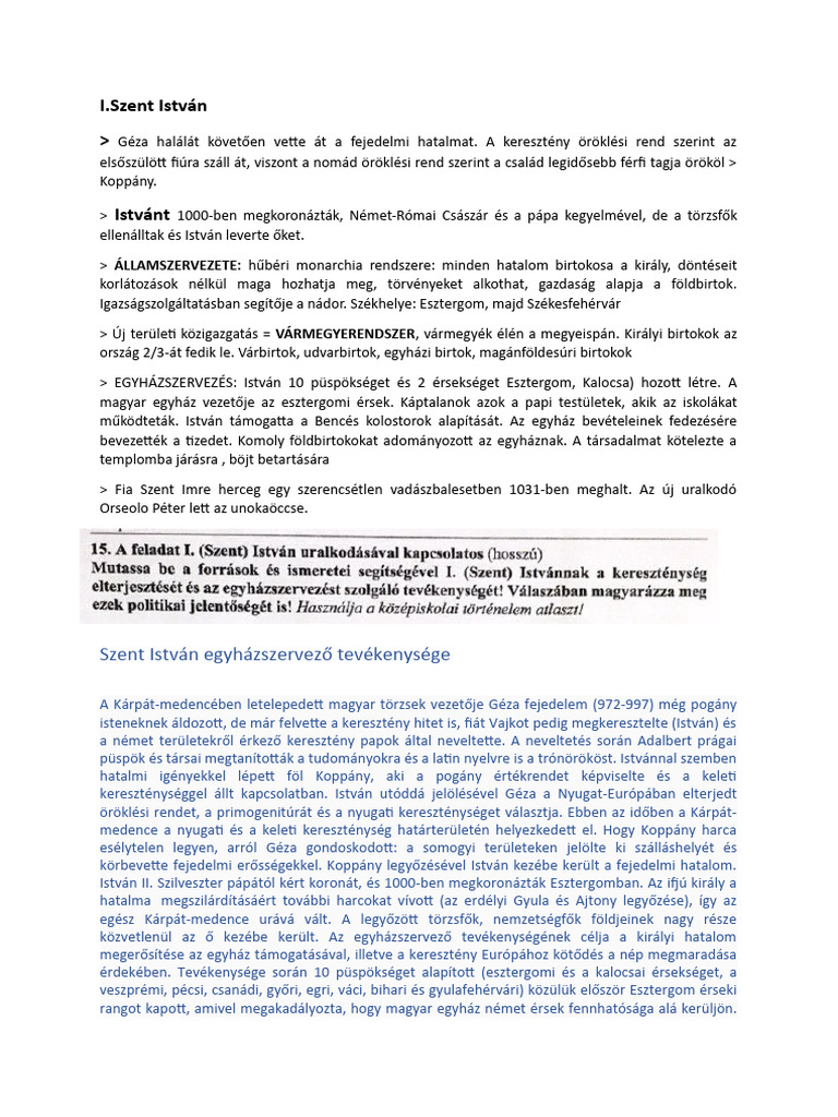 I. Szent István Gazdaságpolitikája - Hosszú | PDF