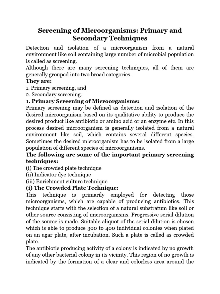 Screening of Microorganisms | PDF | Growth Medium | Microbiology