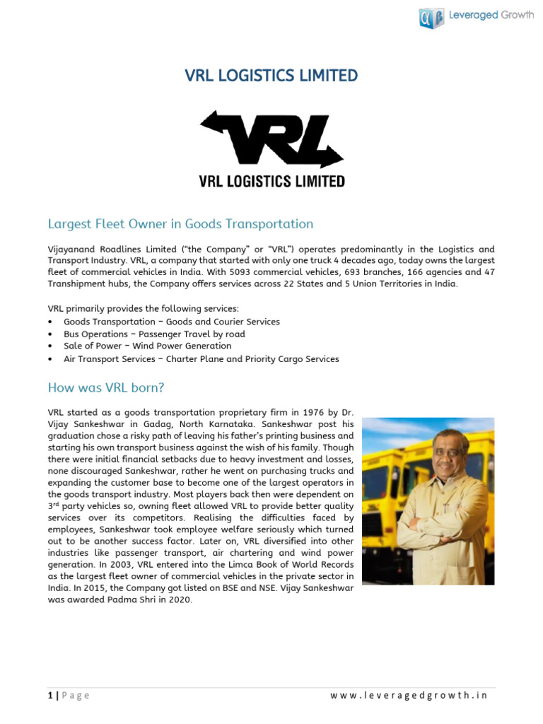 VRL Logistics Limited | PDF | Transport | Logistics