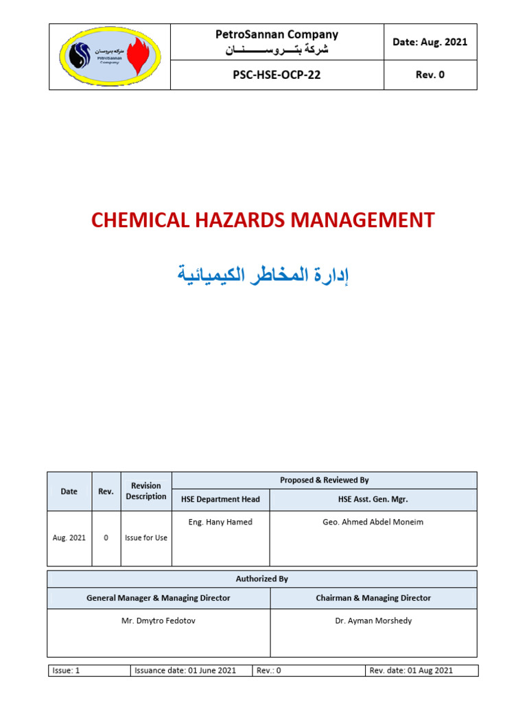 22 - Chemical Hazards Management - Rev. 0 | PDF | Safety | Occupational ...