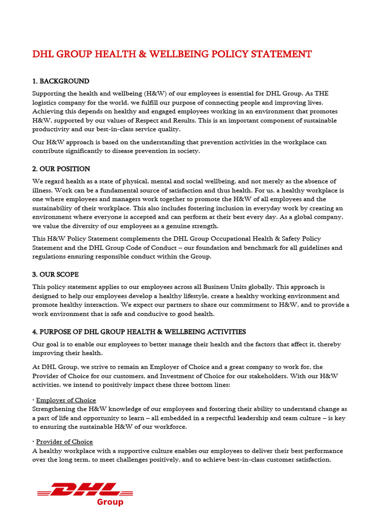 DHL Group Health and Wellbeing Policy | PDF | Employment ...