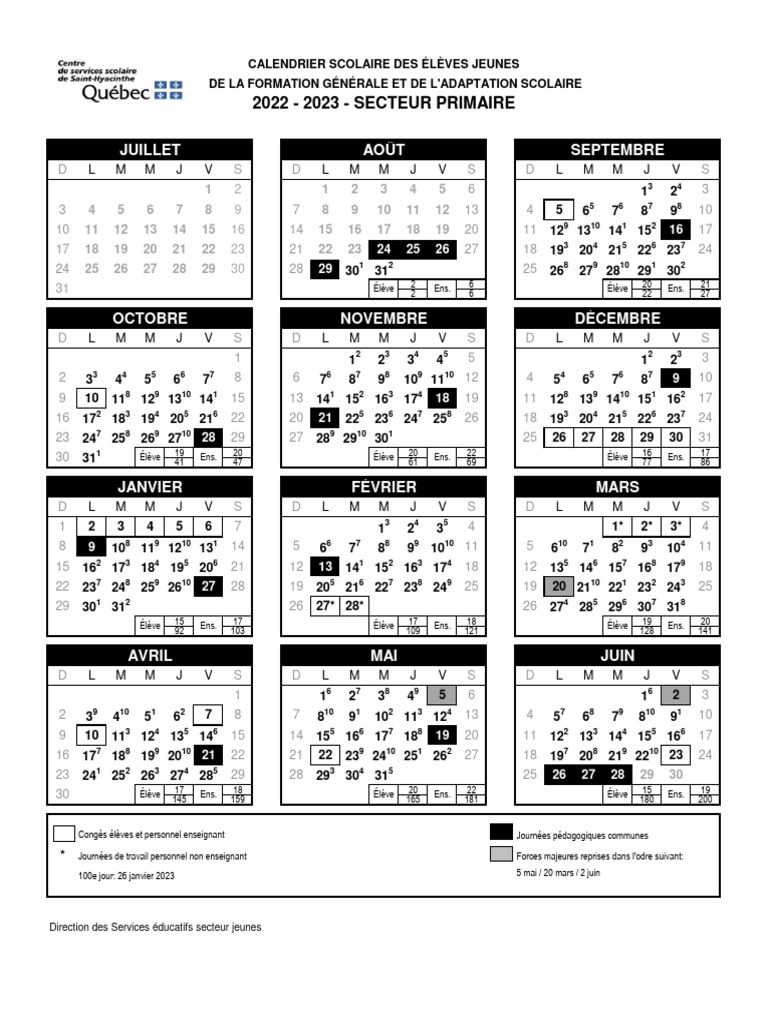 Calendrier scolaire CCQ 2020 | PDF