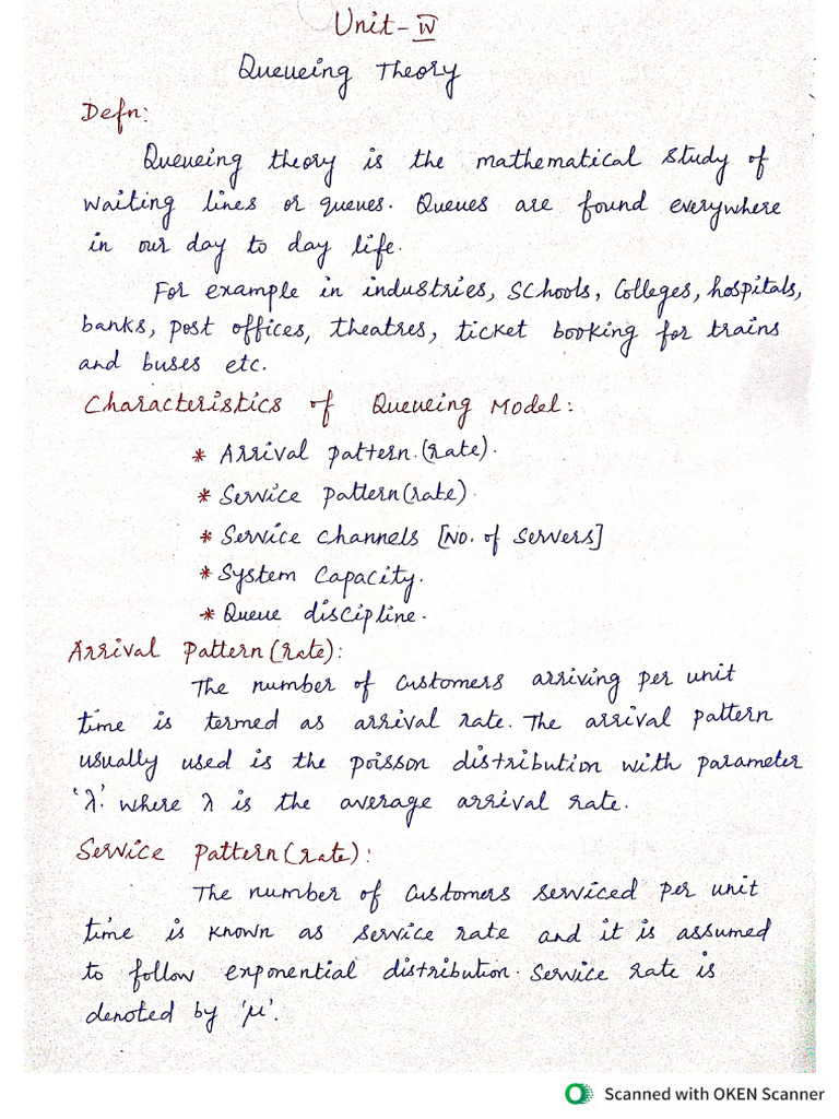Unit - IV Queueing Theory | PDF Unit - IV Queueing Theory | PDF