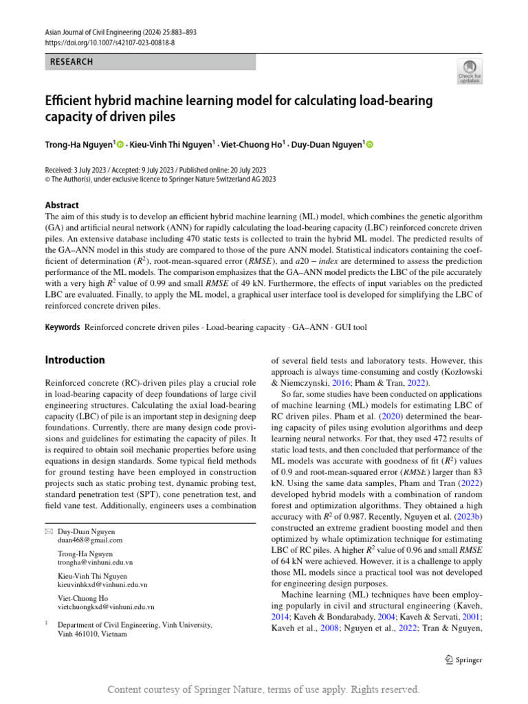 Efficient Hybrid Machine Learning Model For Calculating Load Bearing ...