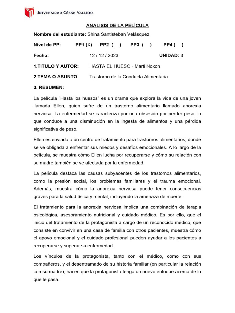 ANALISIS DE PELICULA - HASTA LOS HUESOS | PDF | Desorden alimenticio ...
