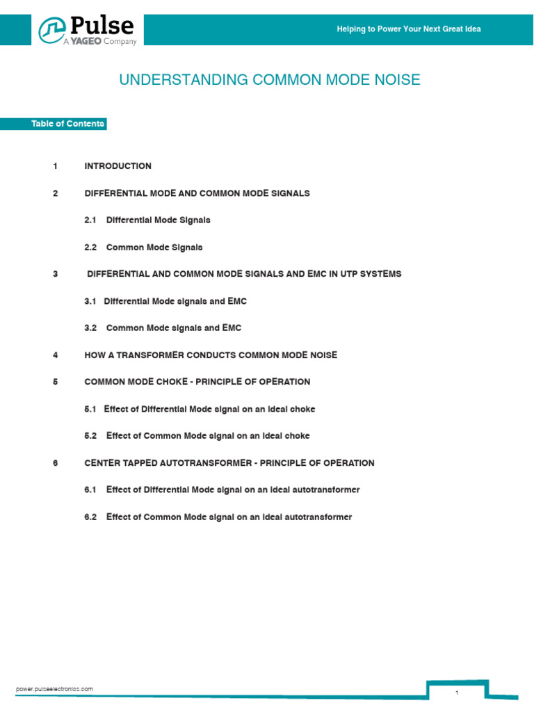 Pulse Power BU Understanding Common Mode Noise | PDF | Transformer ...