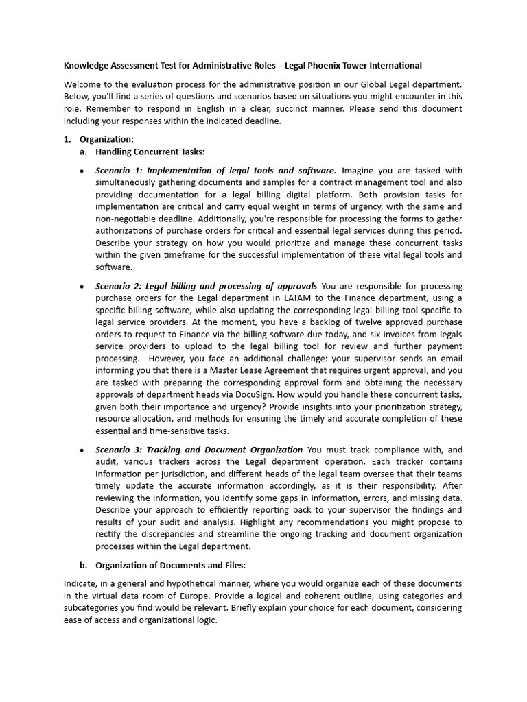 Knowledge Assessment Test For Administrative Roles - 01.24 | PDF ...