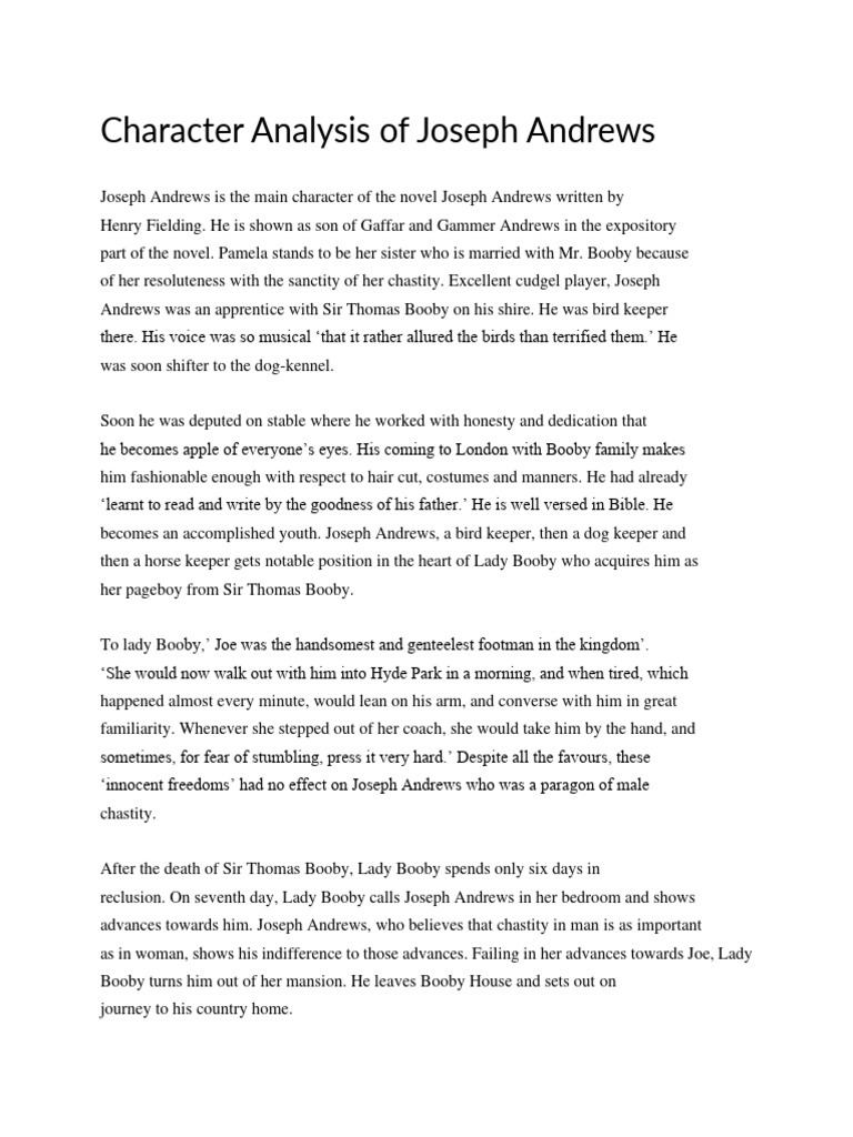 Character Analysis of Joseph Andrews | PDF