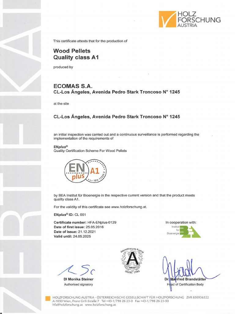 Certificacion ENplus 2025 | PDF