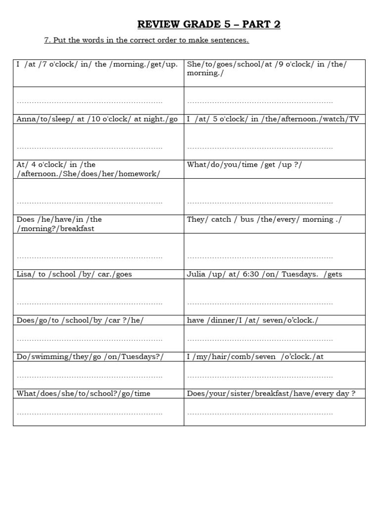 Review Grade 5 - Part 2 | PDF | Workweek And Weekend | Foods