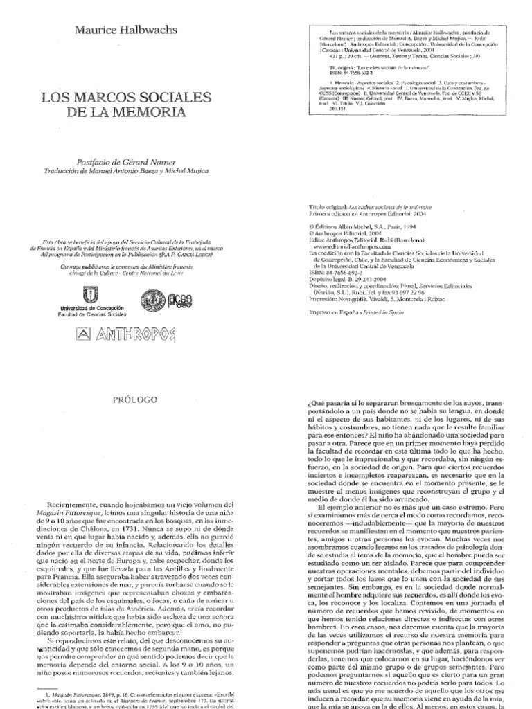 Halbwachs Maurice - Los Marcos Sociales de La Memoria Recortado | PDF | Science | Ciencias del ...
