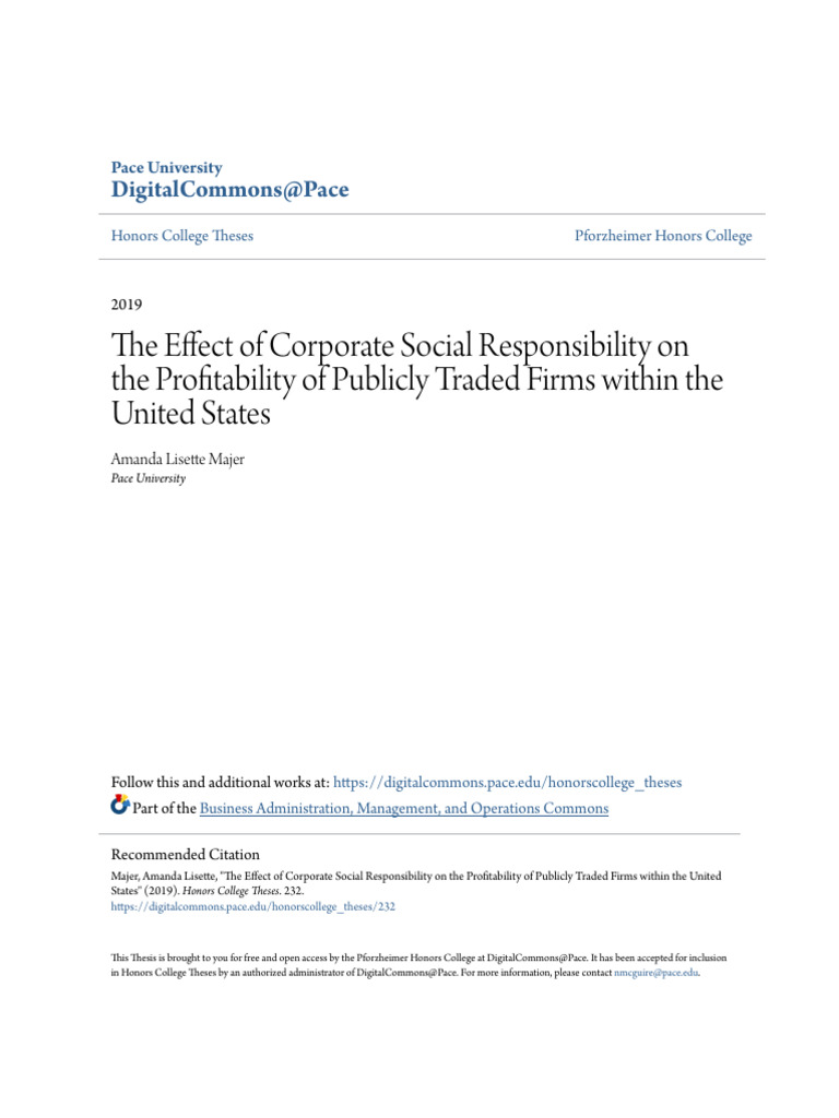 The Effect of Corporate Social Responsibility On The Profitability of Publicly Traded Firms ...