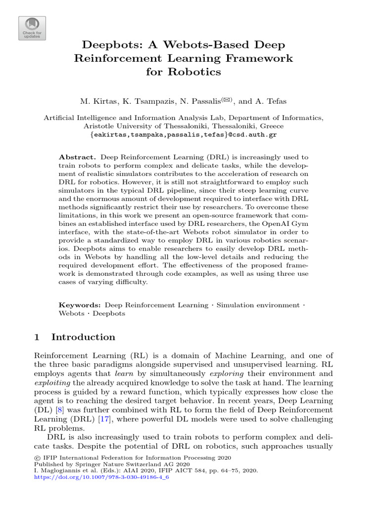 Deepbots: A Webots-Based Deep Reinforcement Learning Framework For Robotics | PDF | Simulation ...