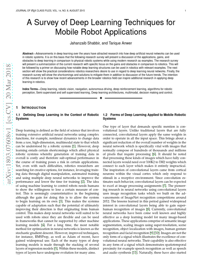 A Survey of Deep Learning Technologies for Mobile Robot Applications ... A Survey of Deep Learning Technologies for Mobile Robot Applications ...
