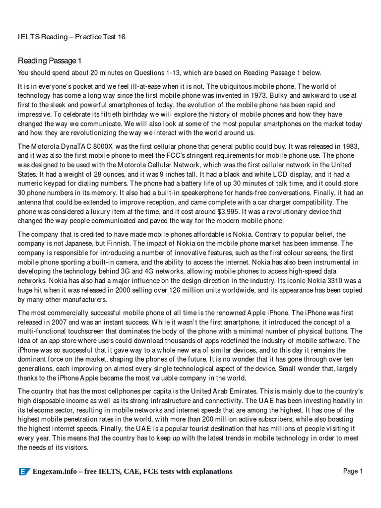 IELTS Reading Practice Test 16 Printable v2 | PDF | Glasses | Mobile Phones