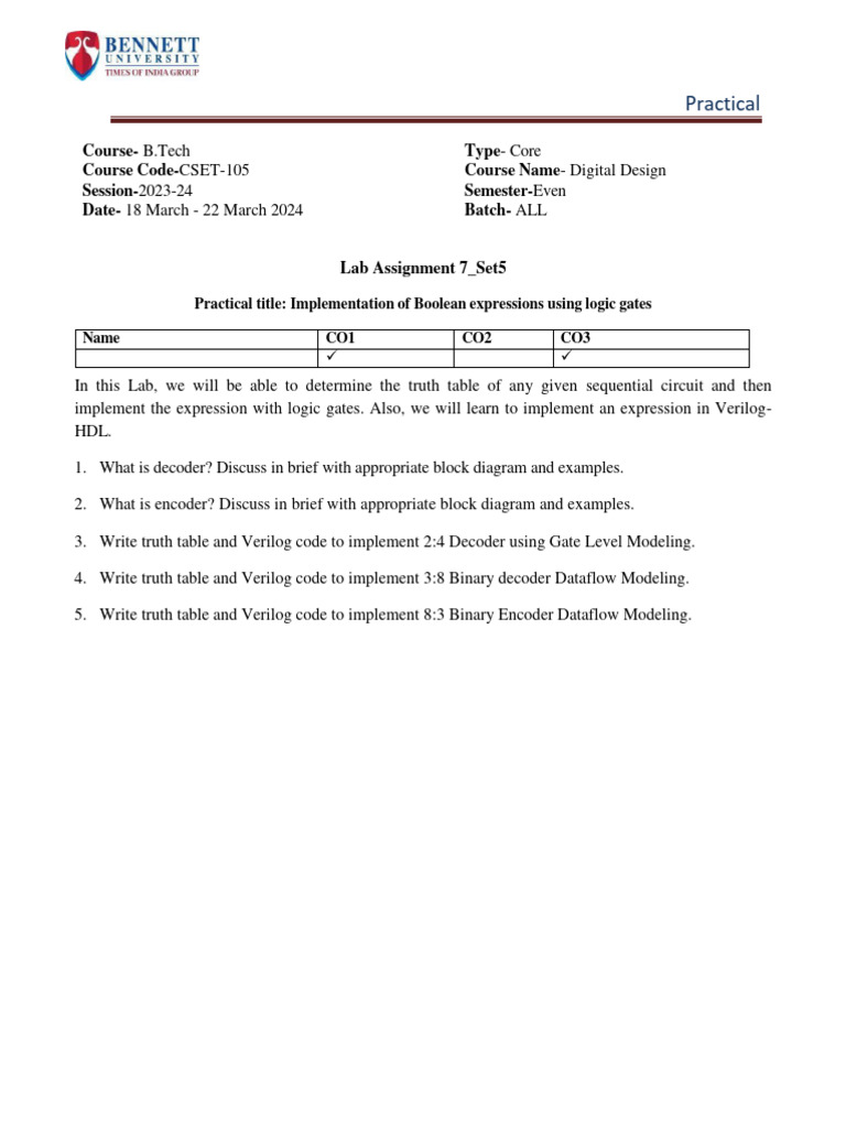 Assignment 7 Set1 Friday | PDF | Hardware Description Language ...